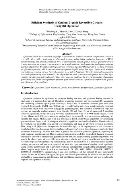 pdf efficient synthesis of optimal 3 qubit reversible circuits using bit operation