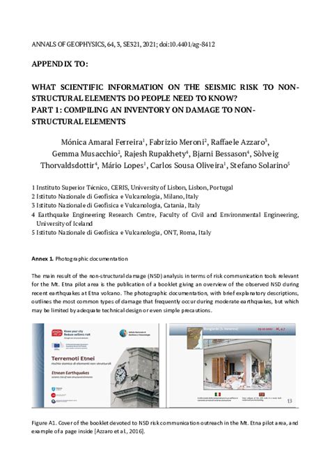 Pdf What Scientific Information On Non Structural Elements Seismic