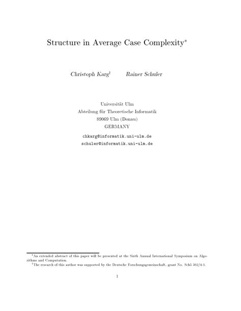 Pdf Structure In Average Case Complexity