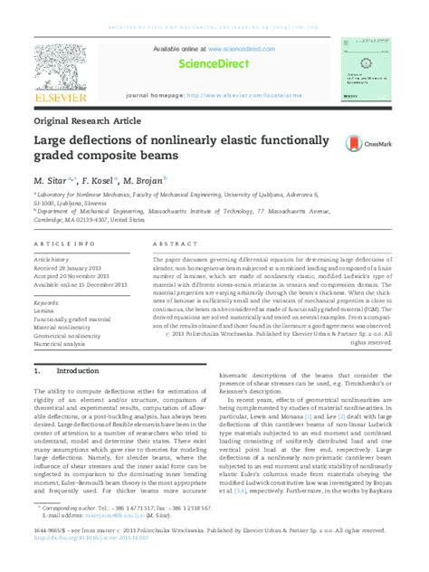 Pdf Large Deflections Of Nonlinearly Elastic Functionally Graded