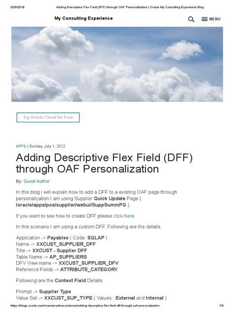 In Supplier Adding Descriptive Flex Field Dff Through Oaf Personalization Oracle My