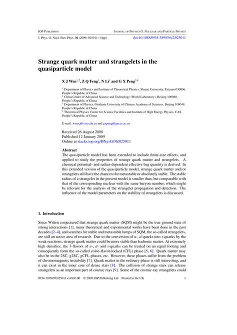 Pdf Strange Quark Matter And Strangelets In The Quasiparticle Model