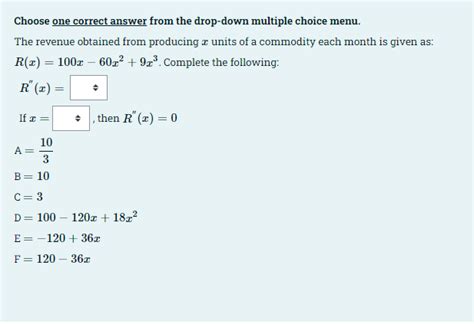 Solved Choose One Correct Answer From The Drop Down Multiple Chegg