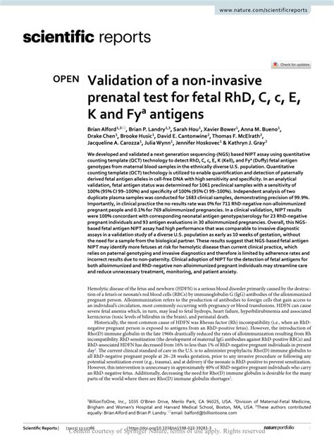 pdf validation of a non invasive prenatal test for fetal rhd c c e