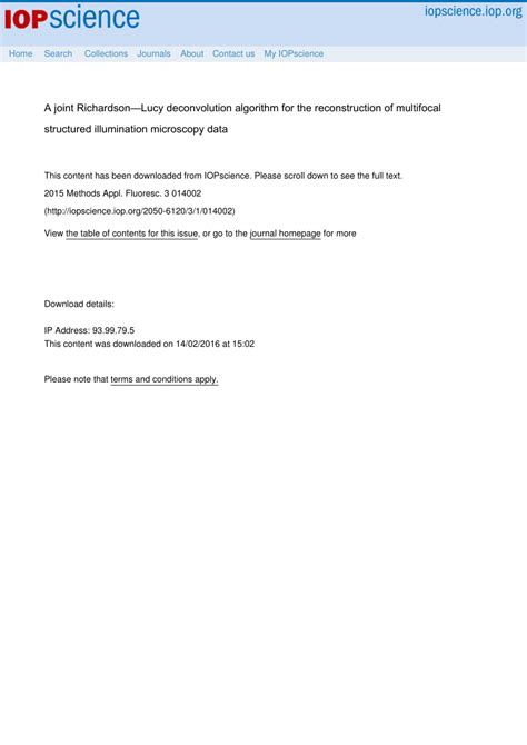 pdf a joint richardson lucy deconvolution algorithm for the reconstruction of multifocal