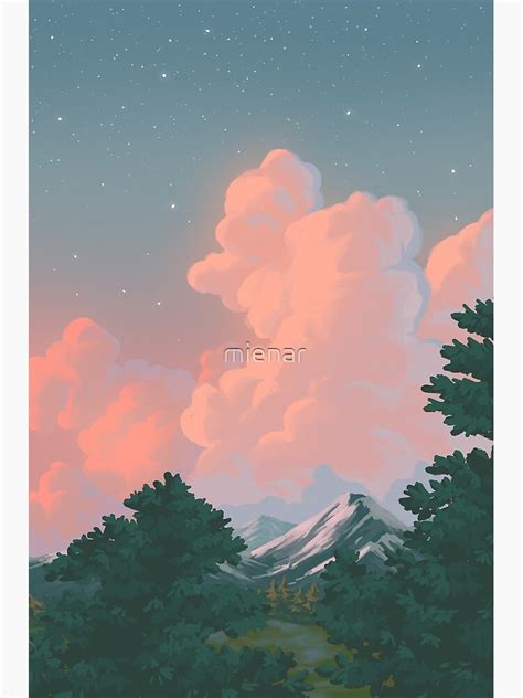 Landscape Study With Pink Clouds And Green Trees