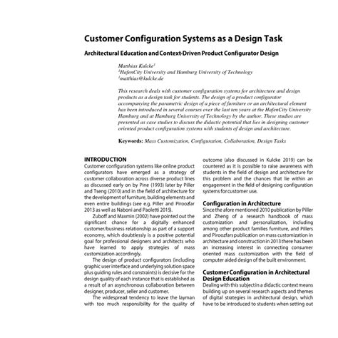 Pdf Customer Configuration Systems As A Design Task Architectural Education And Context Driven