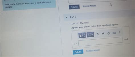 Solved How Many Moles Of Atoms Are In Each Elemental Sample Chegg Com
