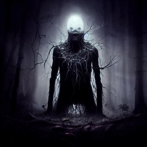 Premium Photo Arafed Image Of A Creepy Man Standing In A Dark Forest Generative Ai