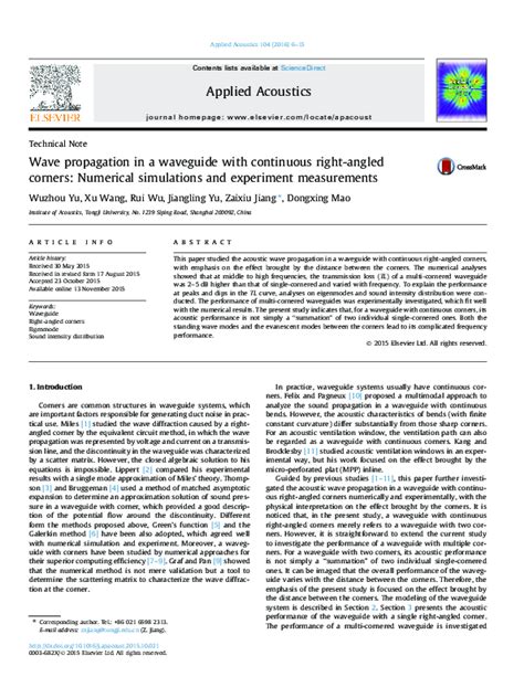 Pdf Wave Propagation In A Waveguide With Continuous Right Angled Corners Numerical