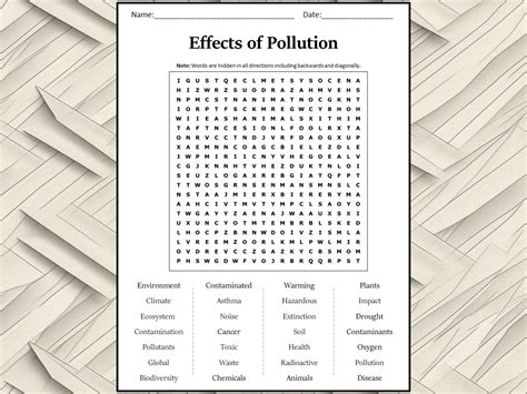 Effects Of Pollution Word Search Puzzle Worksheet Activity Teaching