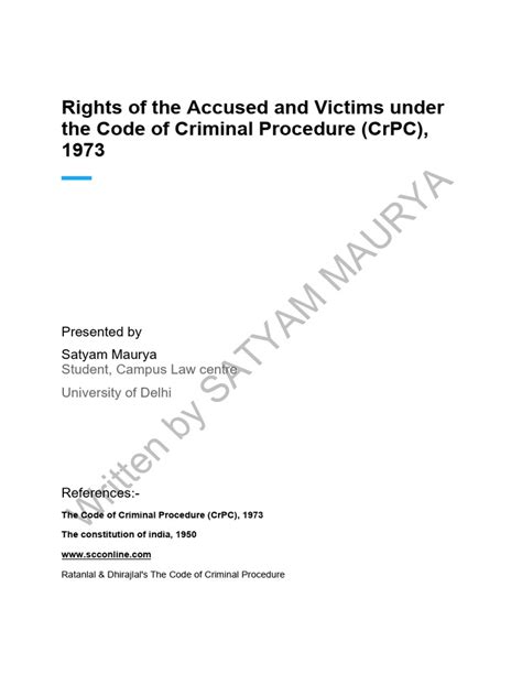 Right Of The Accused And Victims Under Crpc1973 By Satyam Maurya Pdf