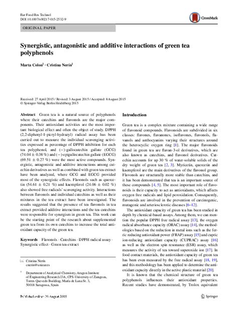 Pdf Synergistic Antagonistic And Additive Interactions Of Green Tea Polyphenols