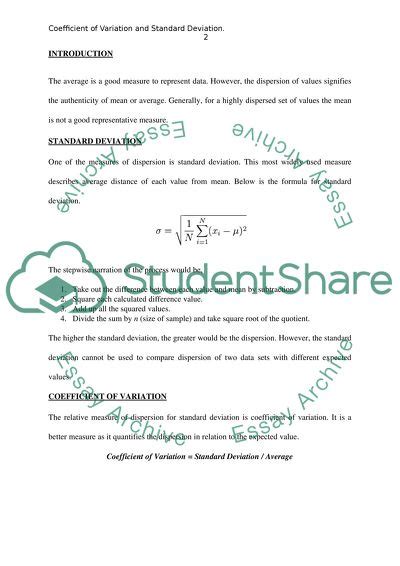 Coefficient Of Variation And Standard Deviation Assignment