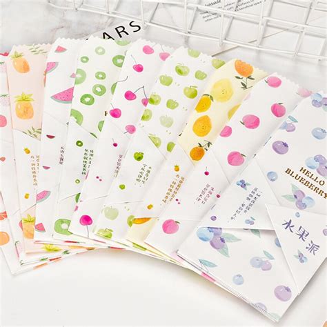 10 개갑 작은 신선한 과일 종이 봉투 편지지 메시지 카드 편지 편지지 봉투 사무실 학교 공급약봉투 Aliexpress