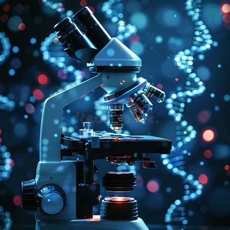 Biotechnology Research On A Molecular Level Samples Under A Microscope With Digital Analysis