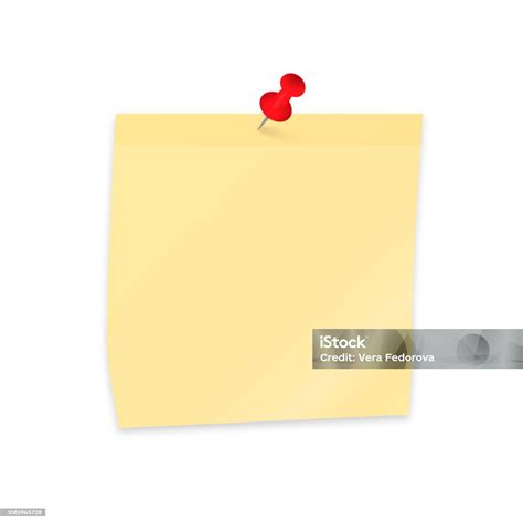 빈 스티커 그리고 압정 흰색 절연입니다 빨간 푸시 핀 노란 스티커 메모 종이 클리핑 신호 벡터 일러스트입니다 3차원 형태에 대한 스톡 벡터 아트 및 기타 이미지 Istock