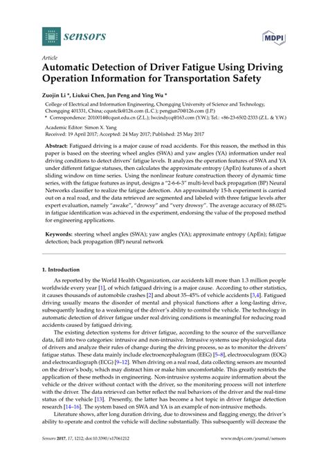 Pdf Automatic Detection Of Driver Fatigue Using Driving Operation