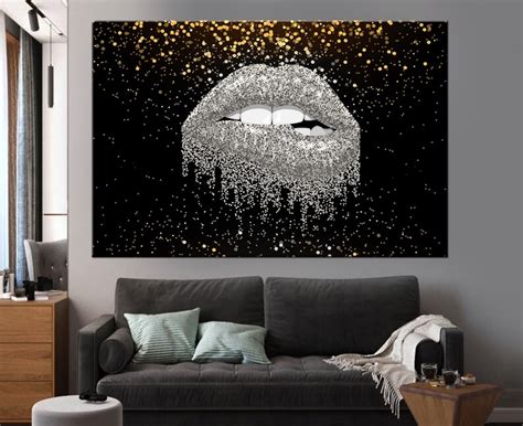 Silver Lips Wall Art Lips Canvas Kiss Print Sex Art Etsy