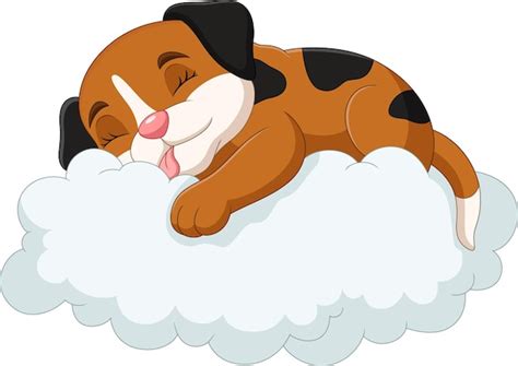 Perrito De Dibujos Animados Durmiendo En Las Nubes Vector Premium
