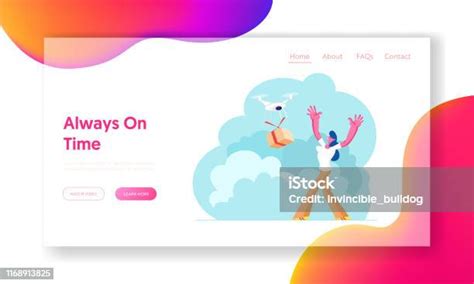 드론 메일 서비스 웹 사이트 방문 페이지 공기로 소포 배송을 잡는 여자 쿼드 콥터는 소비자에게 상자를 제공합니다 배달 웹 페이지 배너의 미래 기술 만화 플랫 벡터 일러스트