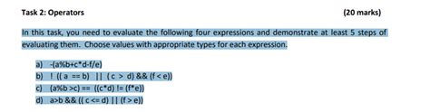 Solved Task 2 Operators 20 Marks In This Task You Need