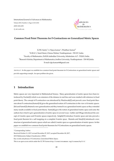 Pdf Common Fixed Point Theorems For F Contractions On Generalized Metric Spaces
