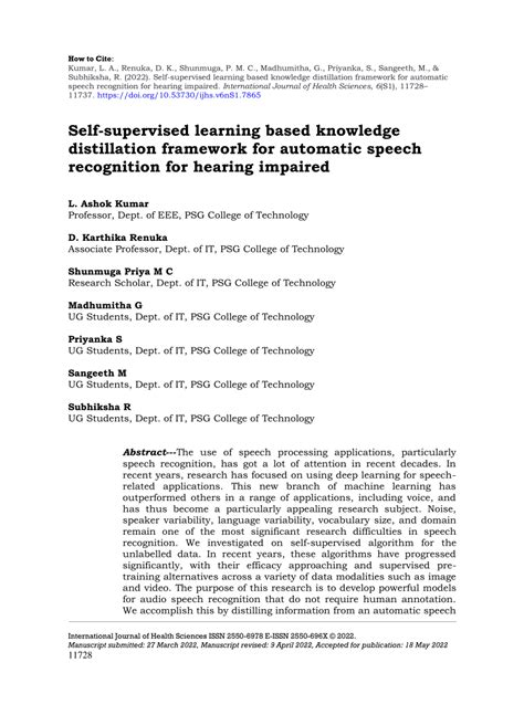 Pdf Self Supervised Learning Based Knowledge Distillation Framework For Automatic Speech