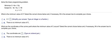 Solved Solve The Linear Programming Problem Minimize C 8x