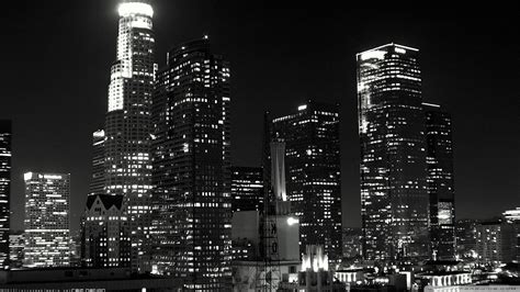 Los Angeles Downtown Skyline At Night Los Angeles Wallpaper