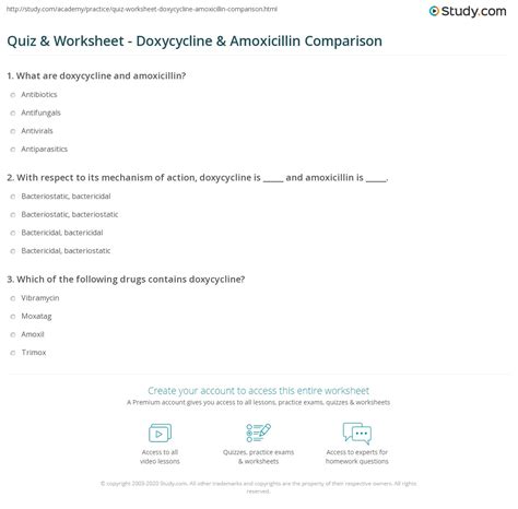 Quiz And Worksheet Doxycycline And Amoxicillin Comparison