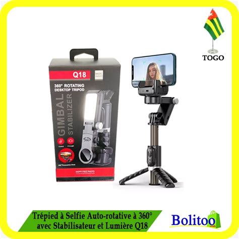 Trépied à Selfie Auto rotative à avec Stabilisateur et Lumière Q