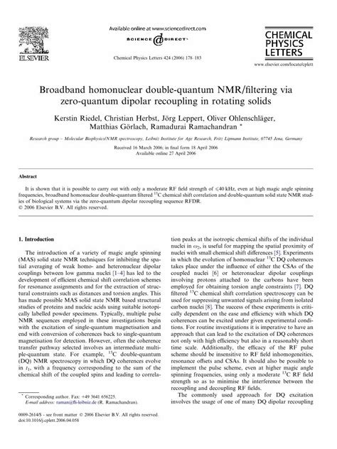Pdf Broadband Homonuclear Double Quantum Nmr Filtering Via Zero Quantum Dipolar Recoupling In