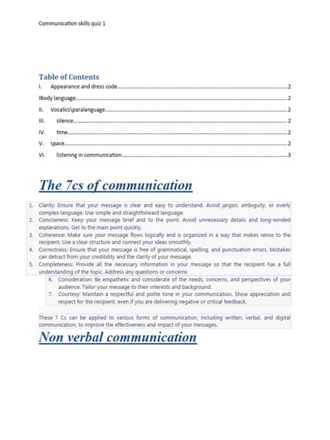 Communication Skills Quizz 1 Pdf Communication Nonverbal