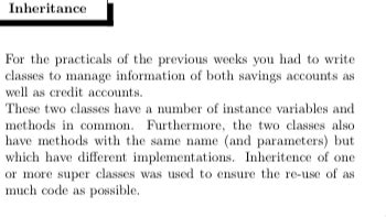 Solved InheritanceFor The Practicals Of The Previous Weeks Chegg