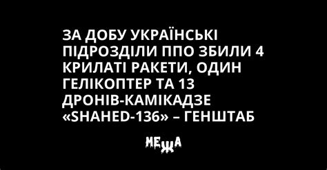 За добу українські підрозділи ППО збили 4 крилаті ракети один гелікоптер та 13 дронів камікадзе