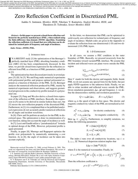 Pdf Zero Reflection Coefficient In Discretized Pml