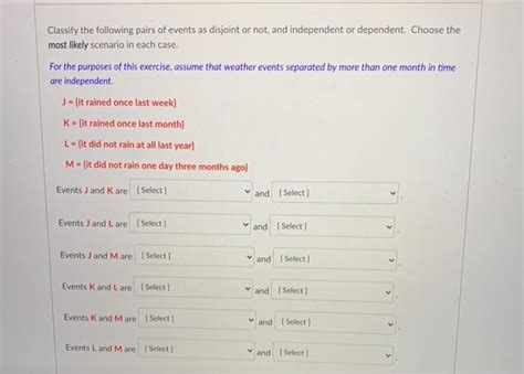 solved classify the following pairs of events as disjoint or