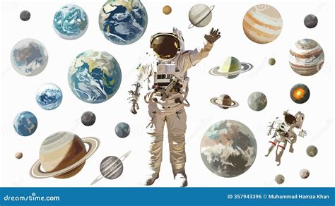 Exploring Solar System Planets With Astronaut In Outer Space Stock Vector Illustration Of