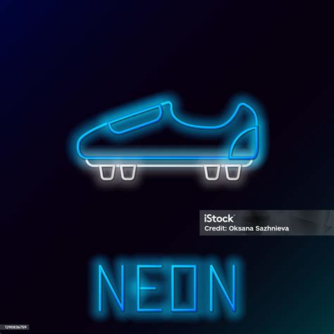 검은 색 배경에 고립 된 스파이크 아이콘과 파란색 빛나는 네온 라인 축구 또는 축구 신발 미식 축구 부츠 다채로운 개요 개념 벡터 일러스트레이션 Championship에