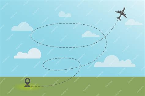시작점 및 대시 라인 추적이 있는 비행기 비행 경로의 비행기 라인 경로 벡터 아이콘 프리미엄 벡터