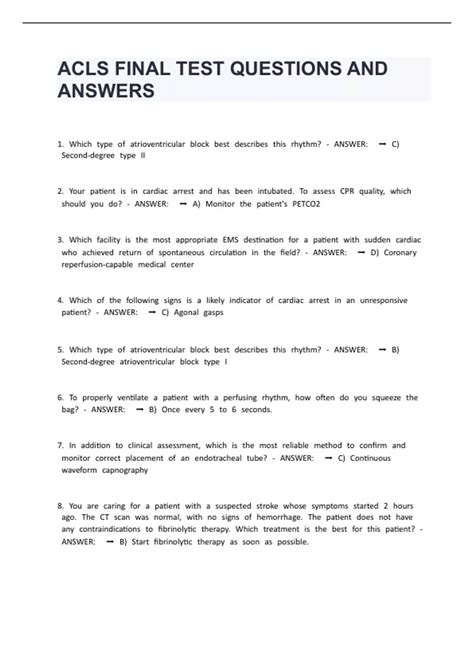 ACLS FINAL TEST QUESTIONS AND ANSWERS Acls Stuvia US