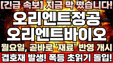 오리엔트정공 오리엔트바이오 주가전망 주포 세력 다음주중 재료 내보내고 본격적으로 움직인다 60일 조기 대선 레이스 본격 개시 겹호재 발생 폭등 초읽기 본격 돌입