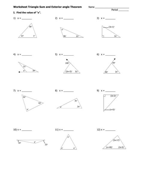 Triangle Sum And Exterior Angle Theorem Worksheet — Db