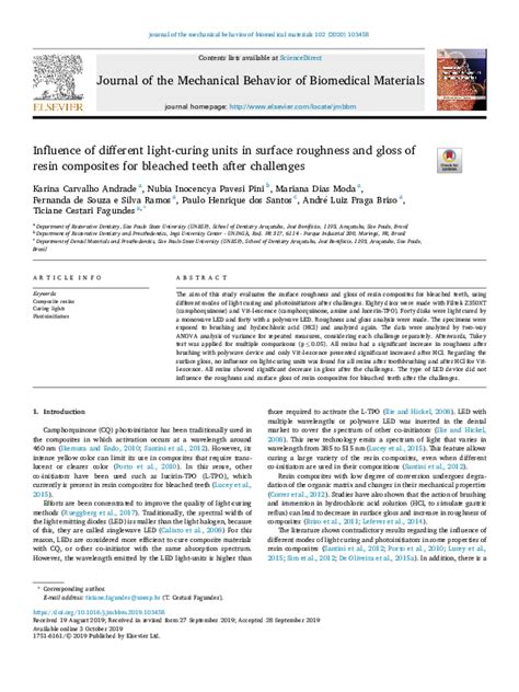 Pdf Influence Of Different Light Curing Units In Surface Roughness And Gloss Of Resin