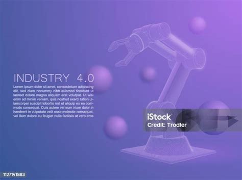 와이어 프레임 양식 자동화 된 로봇 팔 스마트 자동 로봇 팔 울트라 바이올렛 색상에 현대 물류 센터입니다 3d 그림 자외선 배경