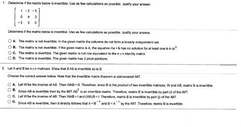 Solved Determine If The Matrix Below Is Invertible Use As
