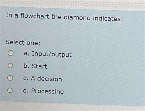 Solved In A Flowchart The Diamond Indicates Select One A