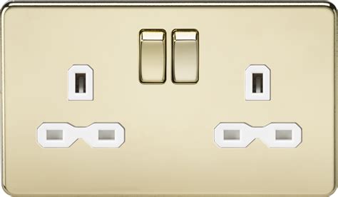 Knightsbridge Screwless 13A 2G DP Switched Socket Polished Brass With White Insert SFR9000PBW