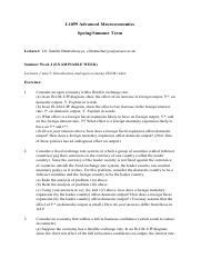 Advanced Macro Exercises Week Pdf L Advanced Macroeconomics Spring Summer Term Lecturer